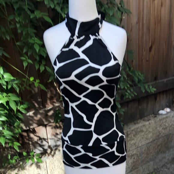 Tops | Whbm Silk Giraffe Print Halter Top Xs | Poshmark
